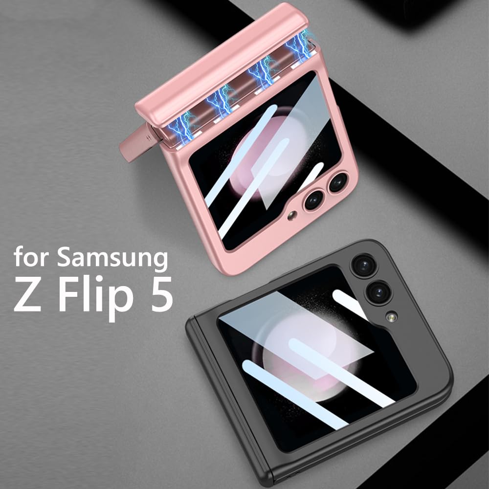 TOPSEM Case for Samsung Galaxy Z Flip 5 Built in External Screen Protector and Hinge Protection,Heavy Duty Shockproof Anti-Scratch Full Body Protective Phone Cover for Galaxy Z Flip 5 5G(Black)