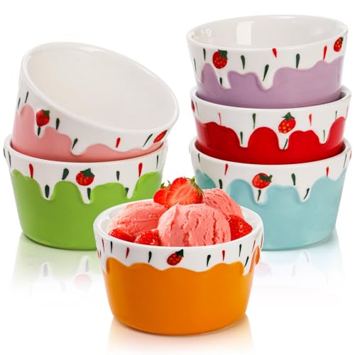 ZOOFOX Set of 6 Porcelain Ice Cream Cups, 6 oz Ice Cream Sundae Bowls for Hot or Cold Food, Mini Dessert Bowls for Sundae, Frozen Yogurt, Cupcake, Pudding, Creme Brulee, Lava Cake