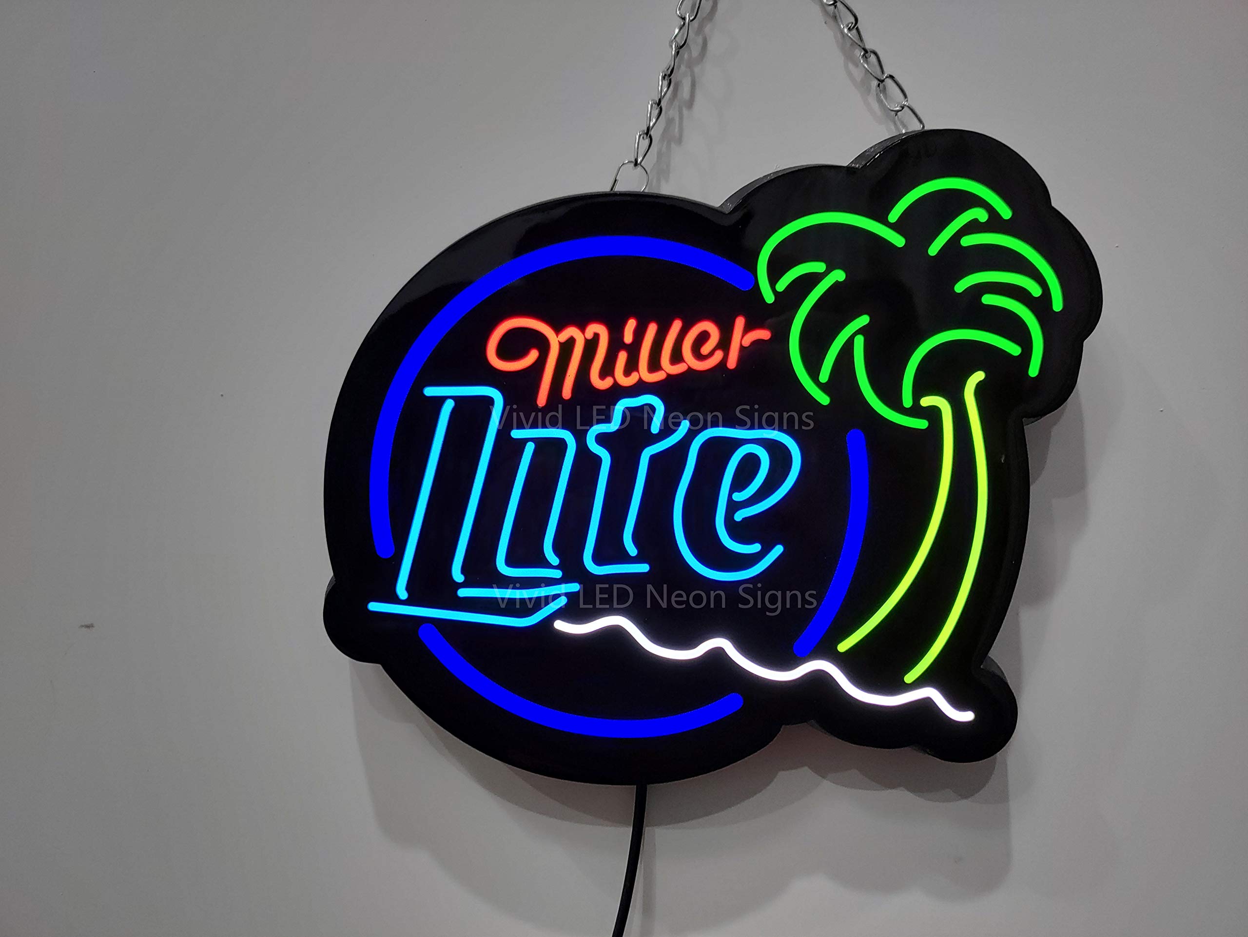 Vivid Sign New Millers LITE Palm Tree Beer Cute Super Bright Vivid LED Neon Sign Lamp 10"
