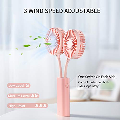 SmartDevil Small Handheld Fan,Dual Head Fan, 2-in-1 Multi-Purpose Small Fan, Mini Personal Fan, Small Desk Fan, 3 Speeds Adjustable,With 3000mAh Battery Portable Fan for Travel, Office, Home, Pink