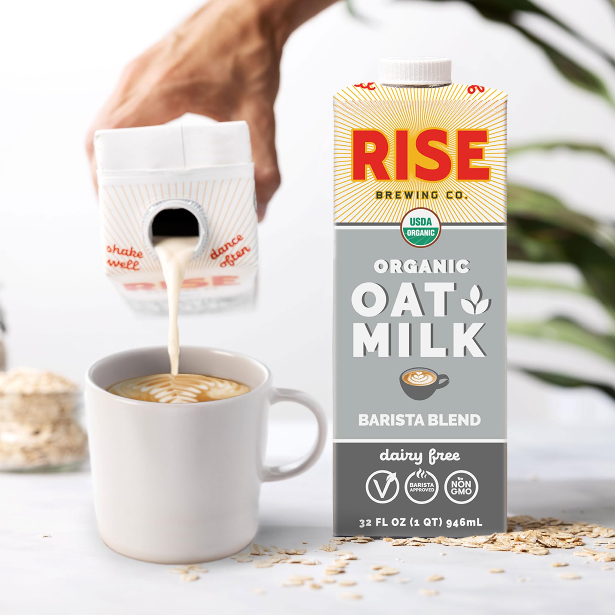 RISE Brewing Co. Barista Blend Oat Milk, USDA Organic & Non-GMO, Vegan & Non-Dairy, 32 fl. oz. Cartons (6 pack)