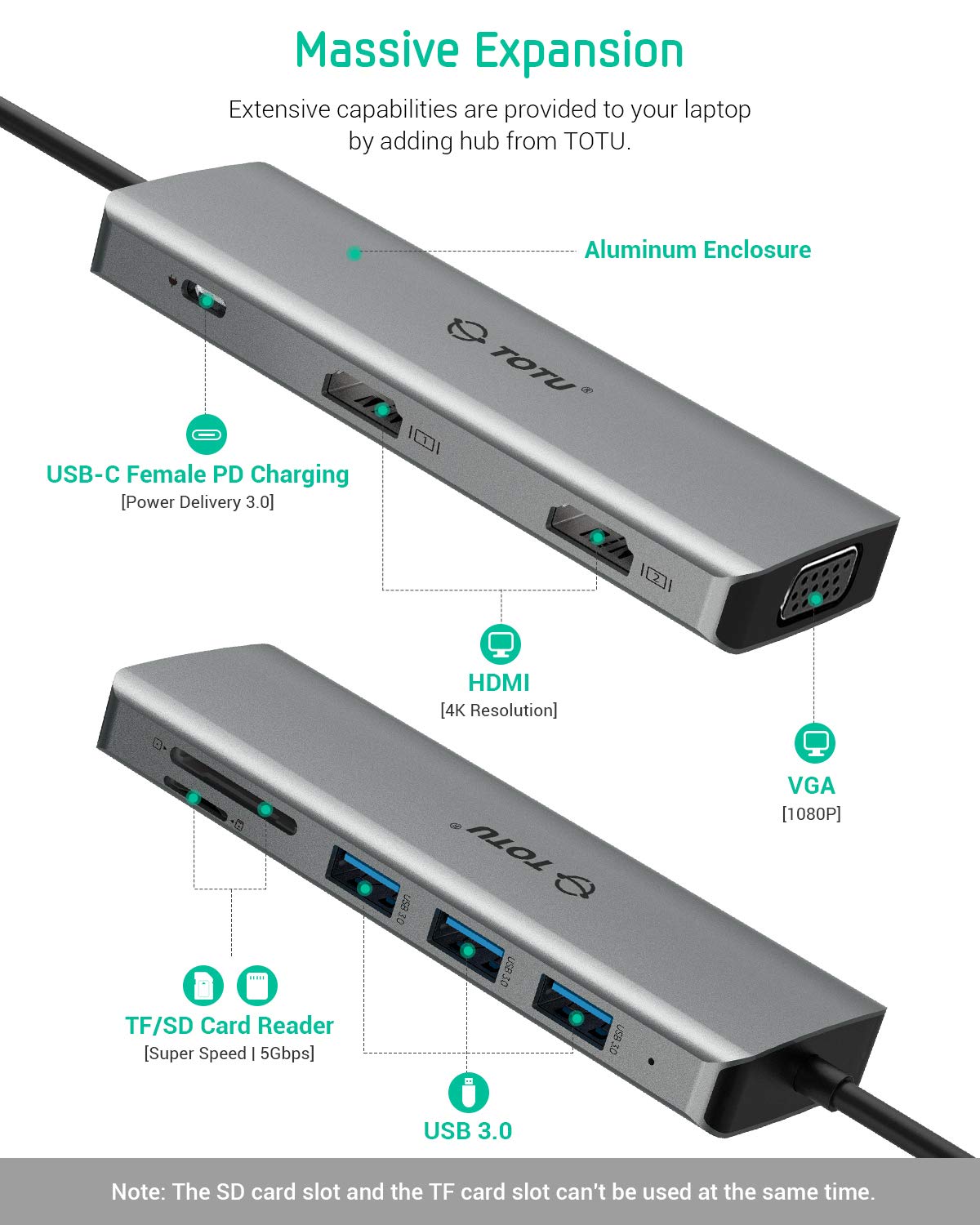 TOTU Docking Station, USB C Hub, 9 in 1 Triple Display Docking Station with Collage Display Mode, Dual 4K HDMI, VGA, 100W PD, 3 USB 3.0 and TF/SD Card Reader for MacBook Pro Air and Type-C Laptops