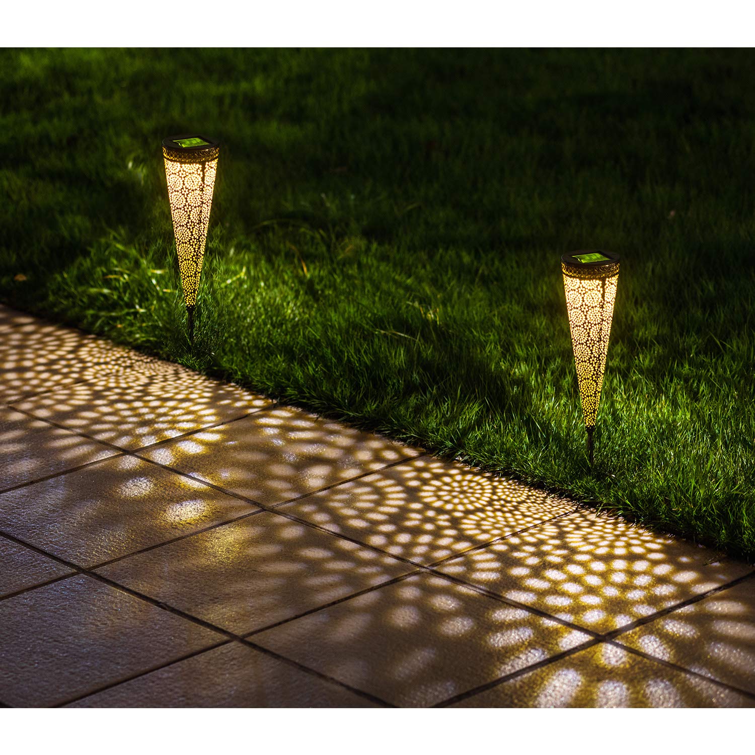 TAKE ME [Set of 2] Metal Solar Pathway Lights Garden Outdoor,Waterproof Decorative Stakes for Walkway,Yard,Lawn,Patio