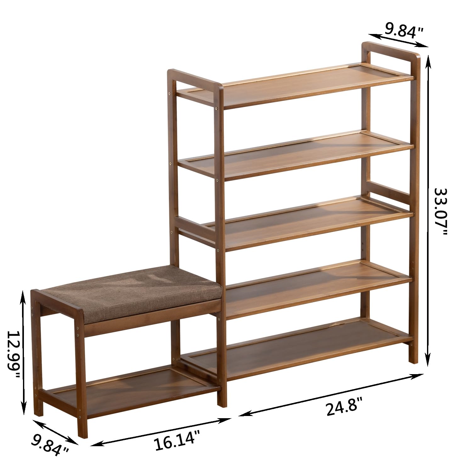 SOBIBO 5 Tier Shoe Rack, Bamboo Bench with Seat, Space-Saving Shoe Shelf, Entryway Storage, 40.94"