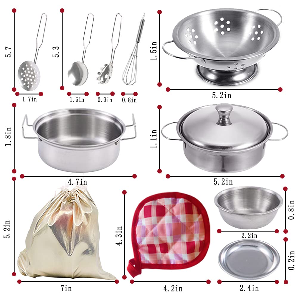 Tiny Size Cooking Pretend Play Kitchen Cooking Toys with Stainless Steel Cookware Play Pots and Pans Set,Cooking Utensils Cookware Kitchen Play Accessories Toys Cooking Pots for Toddlers Kids(Mini)