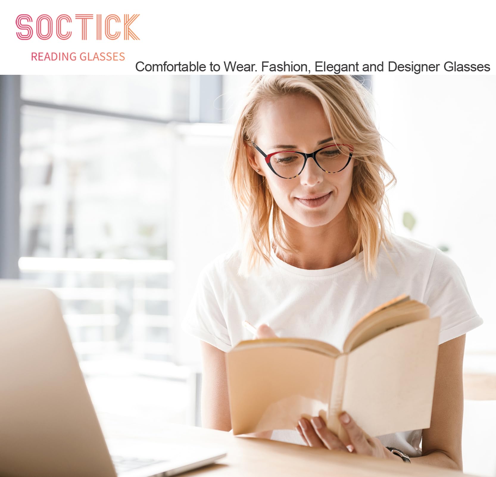 SOCTICK Cat Eye Reading Glasses for Women Blue Light Blocking,Readers for Women 2.5 with Comfort Spring Hinges,Fashion Designer Ladies Eyeglasses(4 pack)