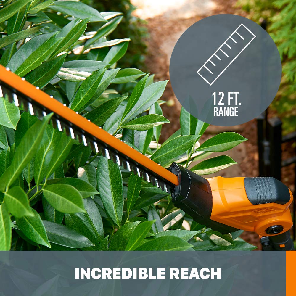 Worx WG252.9 20 V 20" Cordless Hedge Trimmer, Reach Up to 12 Inch, Extended Pole, 180° Rotation Head, PowerShare – Tool Only