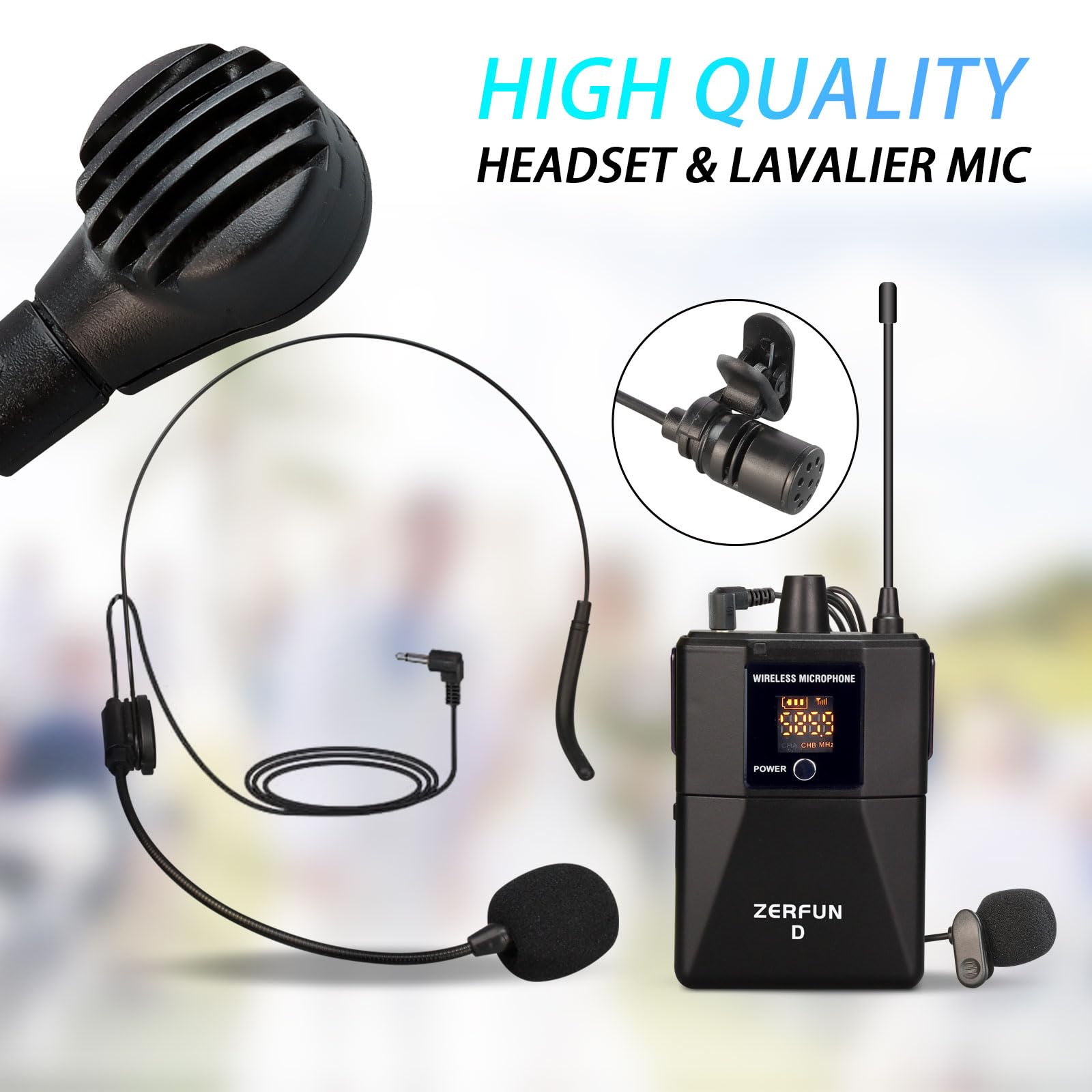 ZERFUN Pro Wireless Microphone System 4 Channel, UHF Metal Cordless Handheld Mics for Church Karaoke Singing, 4x50 Adjustable Frequency(S10 Battery 4 Handheld)