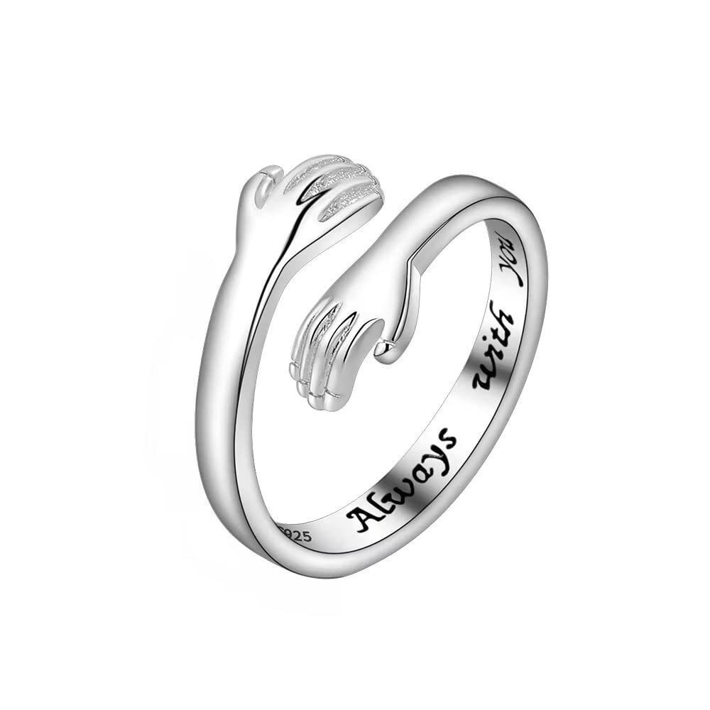 Todu Silver Plated Hug Rings Always With You Adjustable Hugging Hands Open Love Promise Friendship For Women Men Rings Jewelry Gift