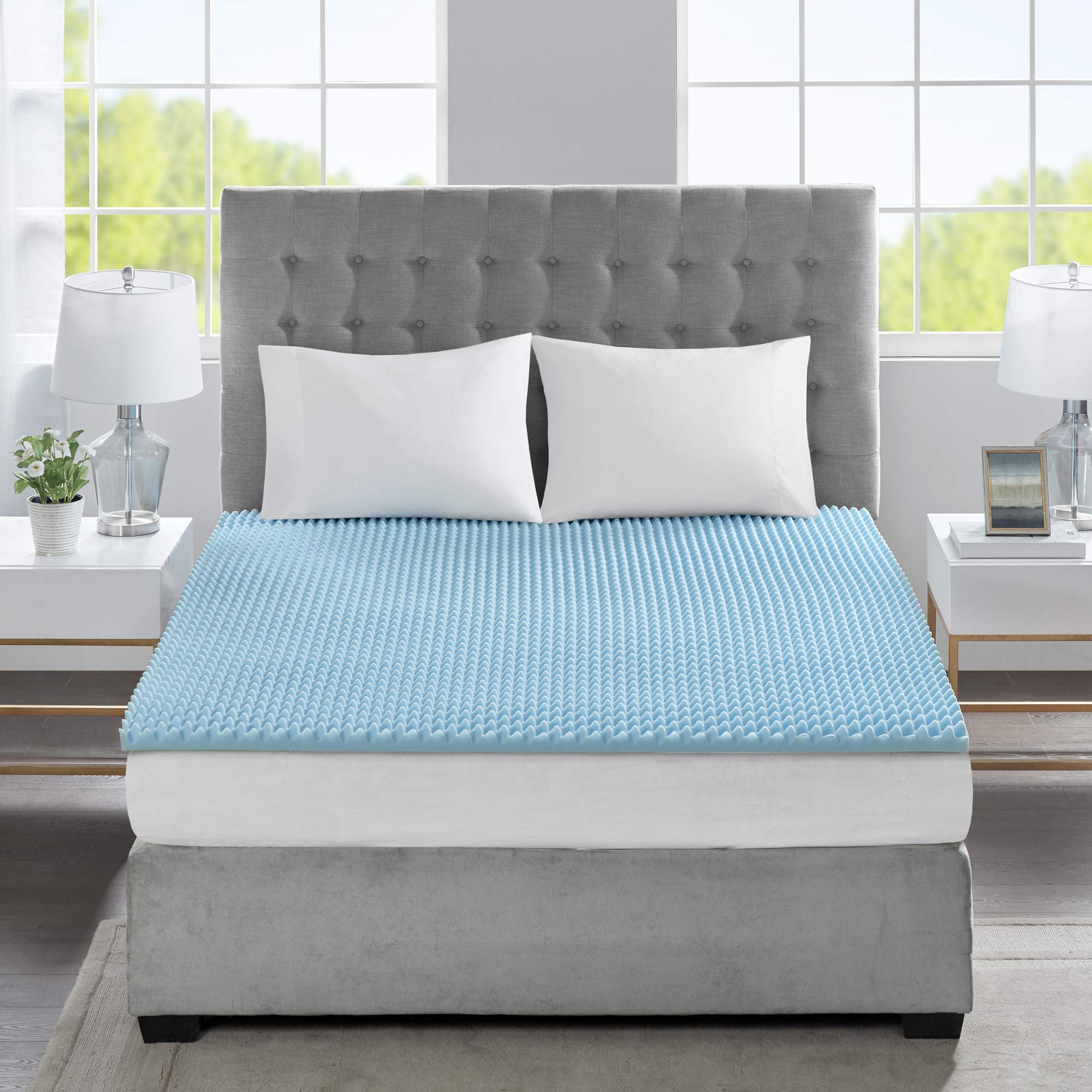 Sleep Philosophy Gel Infused Memory Foam Mattress Topper Luxurious, All Season Enhanced Bed Support, Full, 1.5" Thick, without Cover Blue