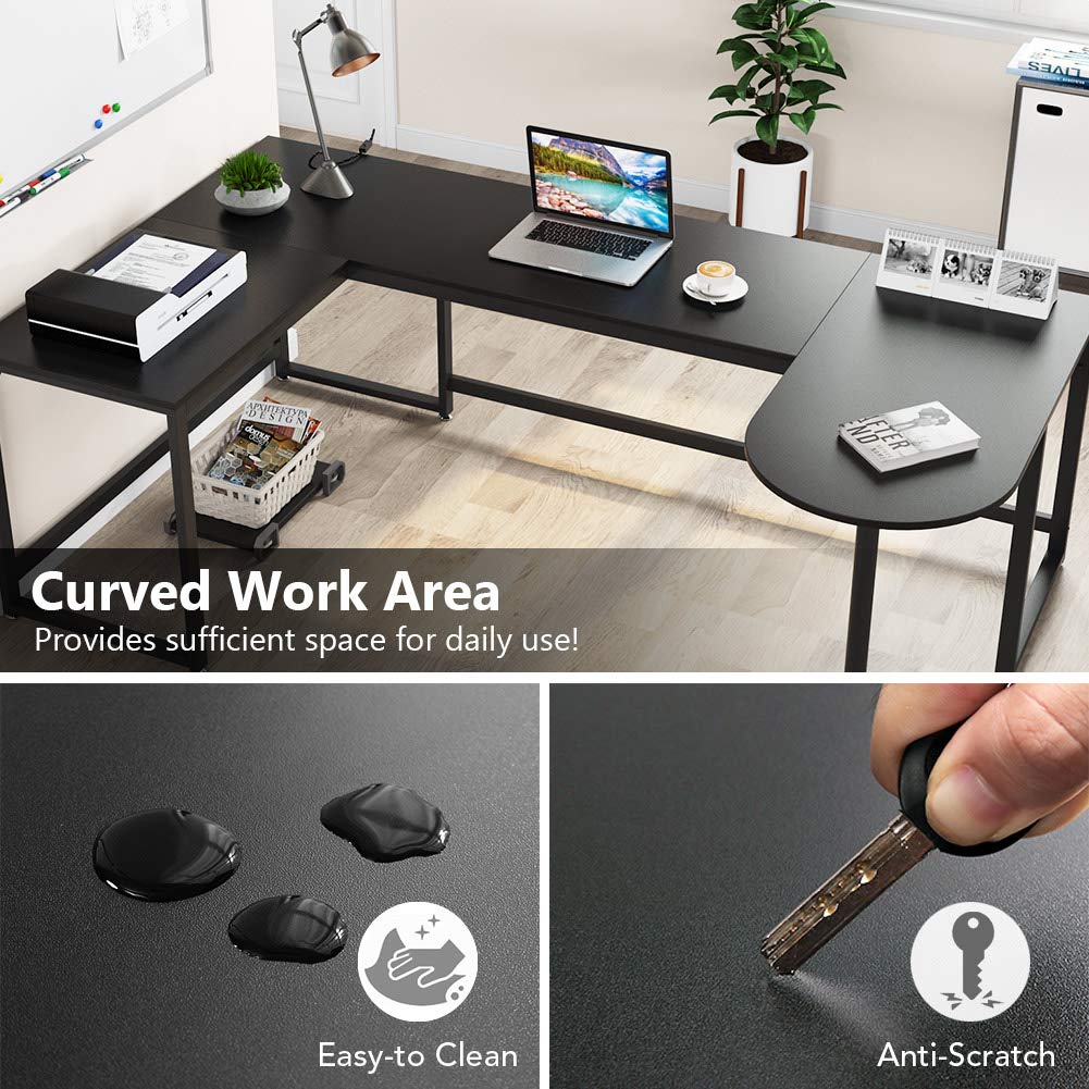 Tribesigns U Shaped Desk, Large L-Shaped Desk Corner Computer Office Desk Writing Table with Printer Stand, 78.7 x 47.2 inch Executive Workstation Desk for Home Office(Matte Black)