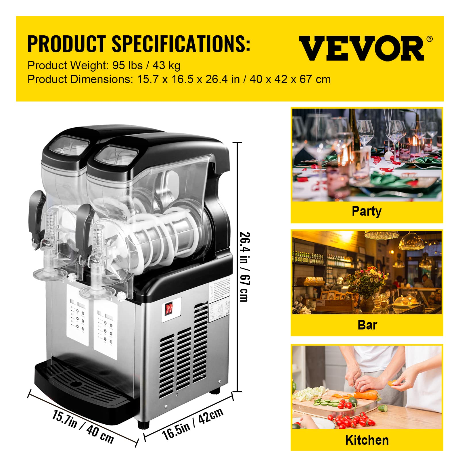 VEVOR Slush Frozen Drink Machine, 6LX2 Tanks, 1300W Commercial Margarita Maker with 14°F to 41°F Temperature Preservation, Automatic Clean Four Selectable Modes for Cafes Restaurants, Black