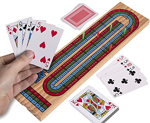 Silly Goose Games Cribbage Board Game; Wooden Travel Game with Cribbage Pegs with Free Deck of Cards