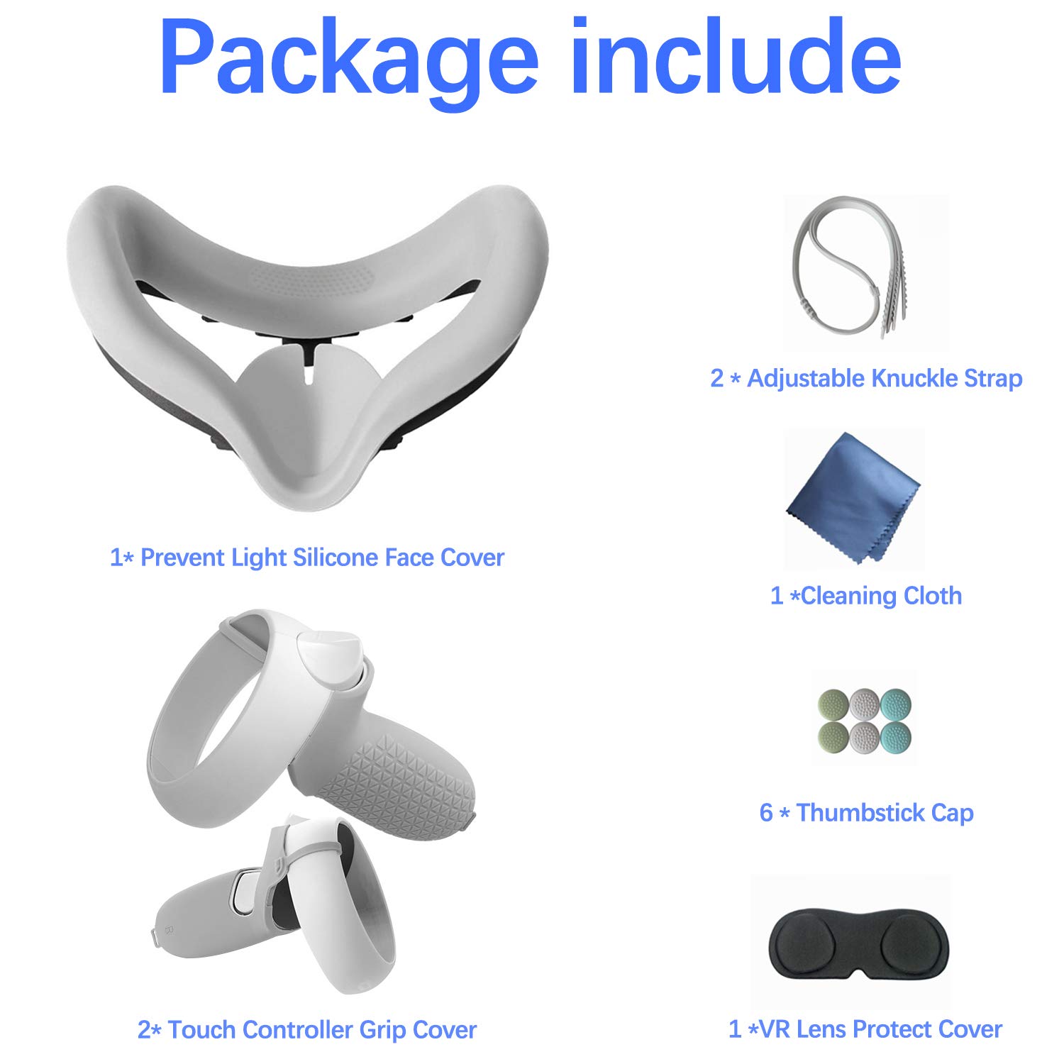 Touch Controller Grip Cover for Oculus Quest 2 Headset with Silicone Face Cover, MCTOPZO Anti-Throw Handle Accessories Set with Adjustable Wrist Knuckle Strap, Lens Protect Pad,Thumbstick Cap (Gray)