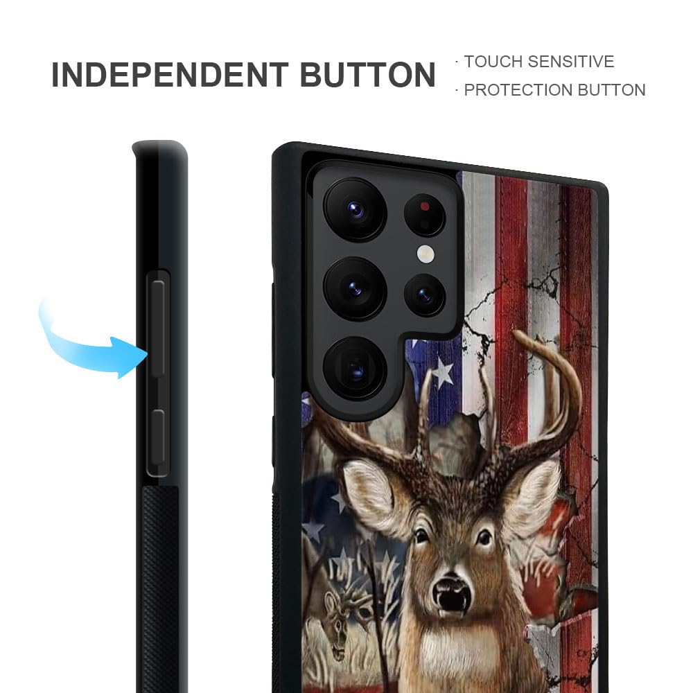 TAMEFOX Compatible with Samsung Galaxy S23 Ultra Case,Camouflage Deer USA Flag High-Definition Exquisite Pattern Shockproof Anti-Slip Anti-Scratch Case for Samsung Galaxy S23 Ultra 6.8-inch