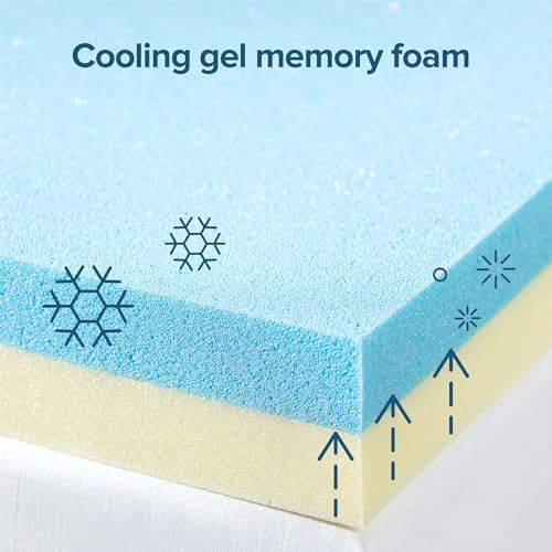ZINUS 4 Inch Green Tea Cooling Gel Memory Foam Mattress Topper /Pressure-Relieving Design / CertiPUR-US Certified, Queen,Blue