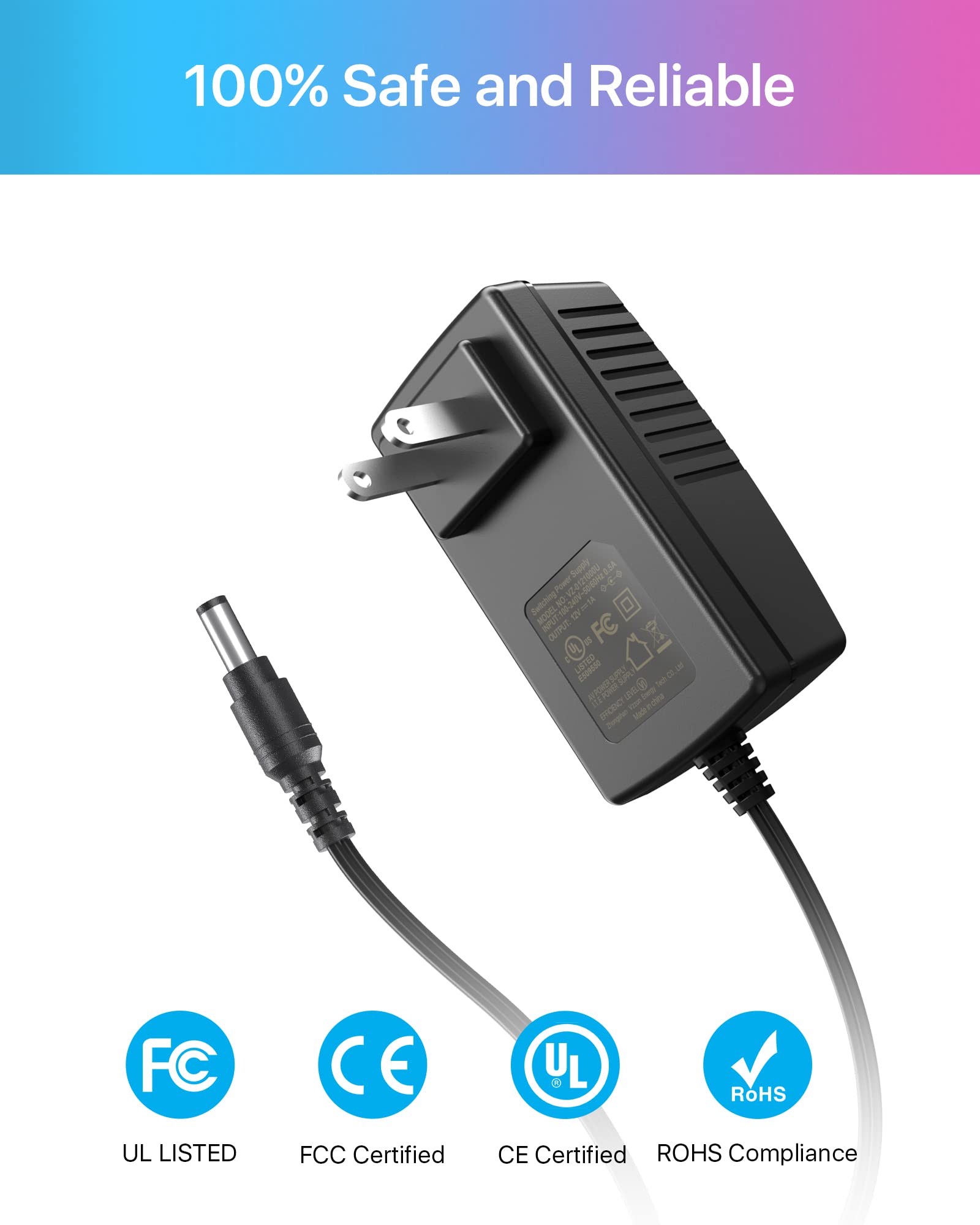 ZOSI DC 12V 1A 1000mA US CCTV Power Supply Adapter 3m Long Power Cords for Home Security Camera Surveillance System