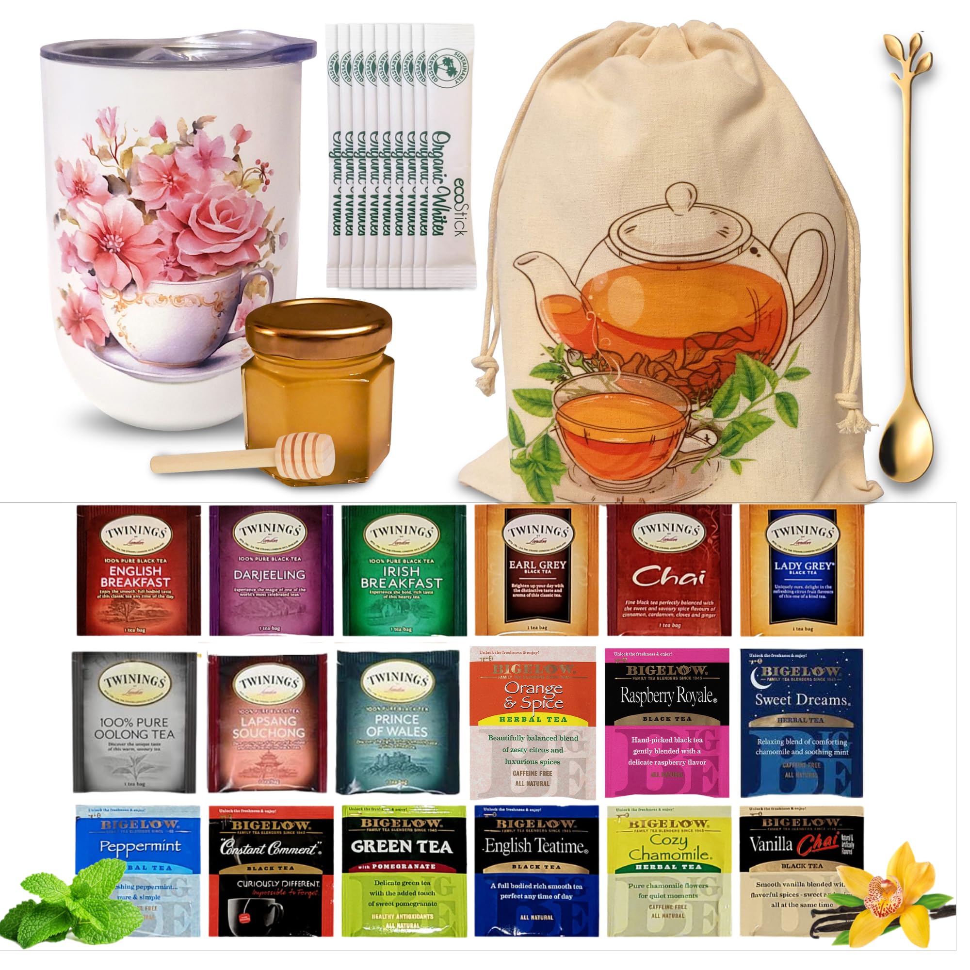 Tea and Honey Gift Set (Pink Flowers)