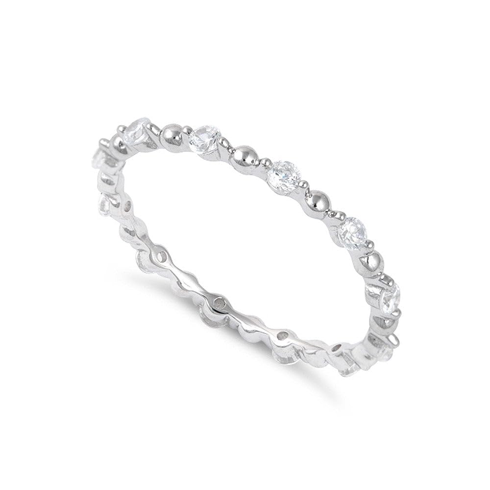 SILVERCLOSEOUT Rhodium Plated Sterling Silver Womans Cz Cubic Zirconia Thin Stacking Eternity Band Ring- Size 7