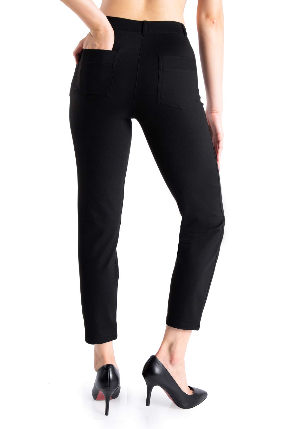 Yogipace,Belt Loops,Petite Women's Cigarette Yoga Dress Pants Ankle Work Pant,24",Black,Size XS