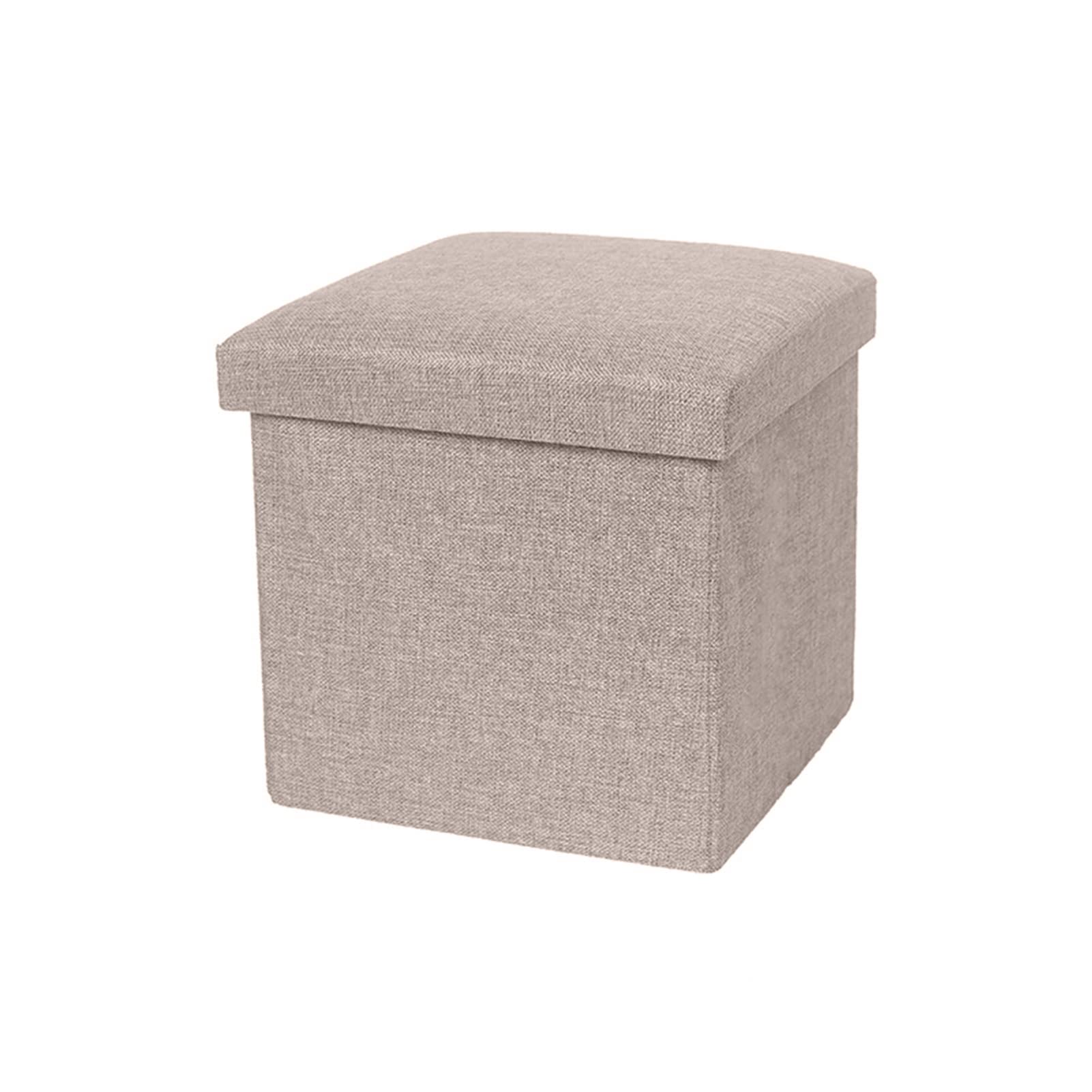 Reheyre Folding Storage Box Footrest Stool Toy Box Chest, Versatile Fabric Storage Cube Seat for Home, Collapsible Bench Furniture for Living Room Beige 30cm