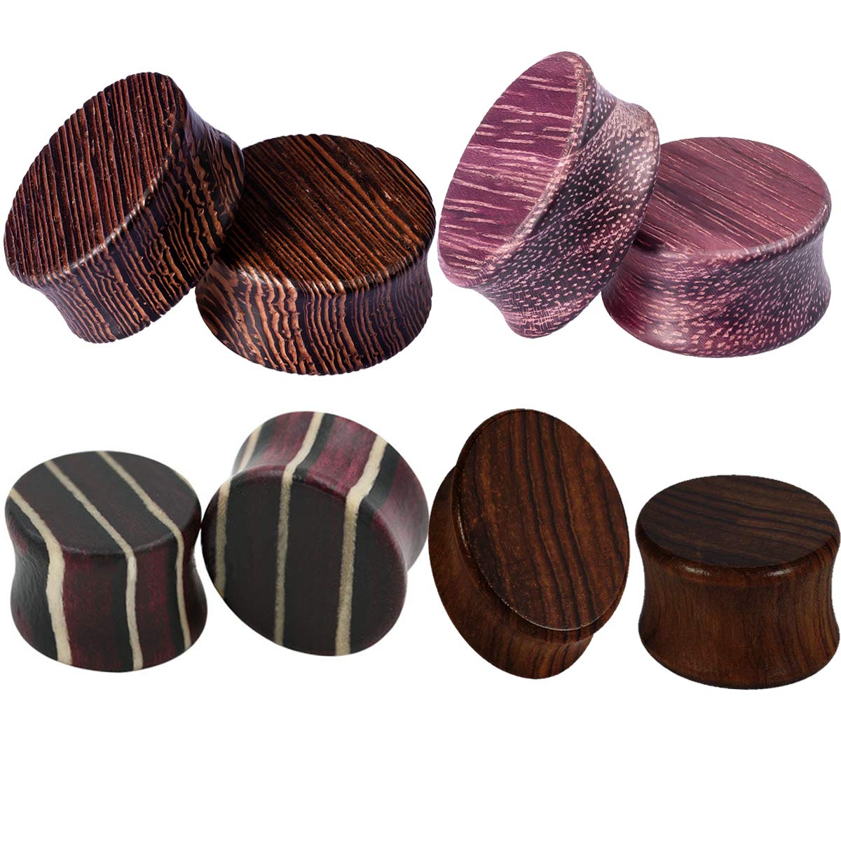 SUPTOP 8PCS Unique Wood Plugs and Tunnels Set Plugs for Ear Organic Hollow Double Flared Ear Plugs Saddles Gauge Size 0g 00g to 5/8