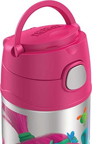 THERMOS FUNTAINER 12 Ounce Stainless Steel Vacuum Insulated Kids Straw Bottle, Trolls