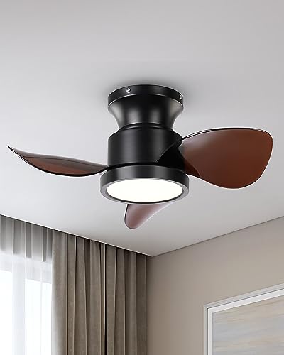 TALOYA Small Ceiling Fans with Lights, Black 22Inch Remote Control Mini Ceiling Fans with Quiet DC Motor Flush Mount 3 Colour Temperature for Bedroom, Patio,Kitchen