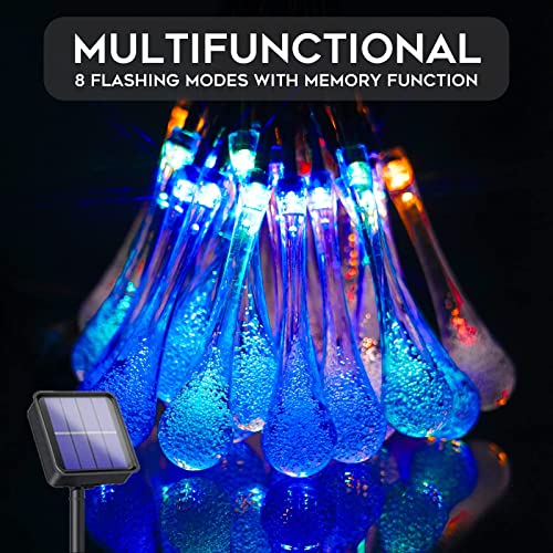 suddus 2 Pack 30 LED Solar String Lights Outdoor Waterproof, Water Drop Solar Lights with 8 Modes, Solar Party Lights Outdoor
