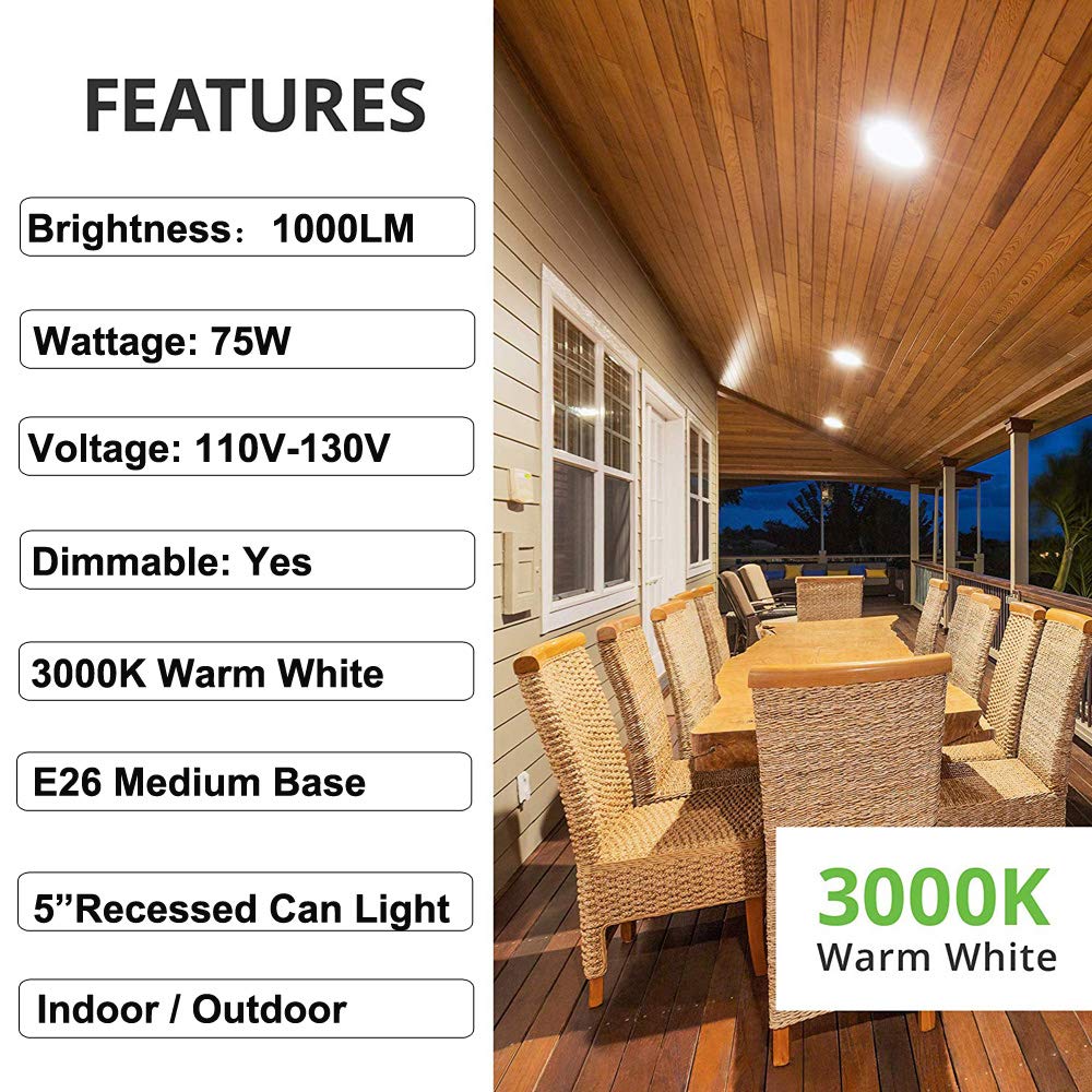 Vinaco PAR30 Flood Light 75W, 6 Pack High Brightness 1000LM PAR30 Halogen Long Neck Dimmable,PAR30L Flood 75 Watt 3000K Warm White, Long Lasting PAR30 75W 120V Flood Long Neck with E26 Base