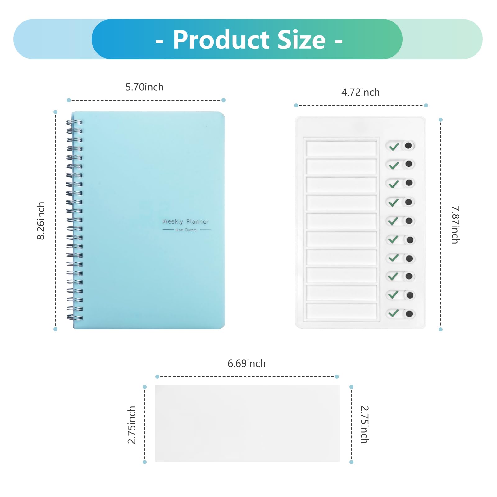 Undated Weekly Planner Habit Tracker Notebook A5 Size with Portable Checklist Memo Board Slider, Plastic To Do List Task Board Daily Tracker and Goal Setting Journal for Women Men Chore Office Fitness