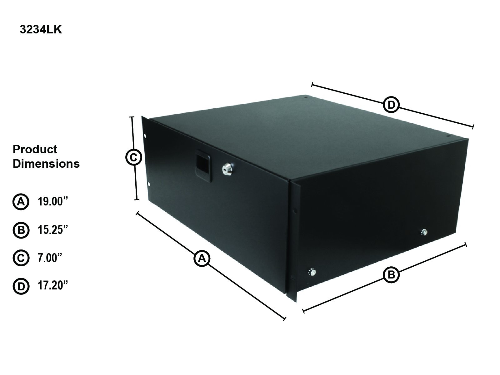 Penn Elcom 3234LK 4 Space (4U) Steel Rack Drawer with Slam Latch & Keyed Lock, 15.25 Inch Deep