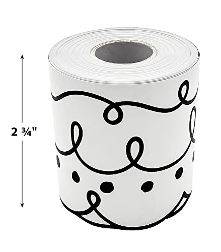 Teacher Created Resources Squiggles and Dots Die-Cut Rolled Border Trim (TCR8914),Black, White