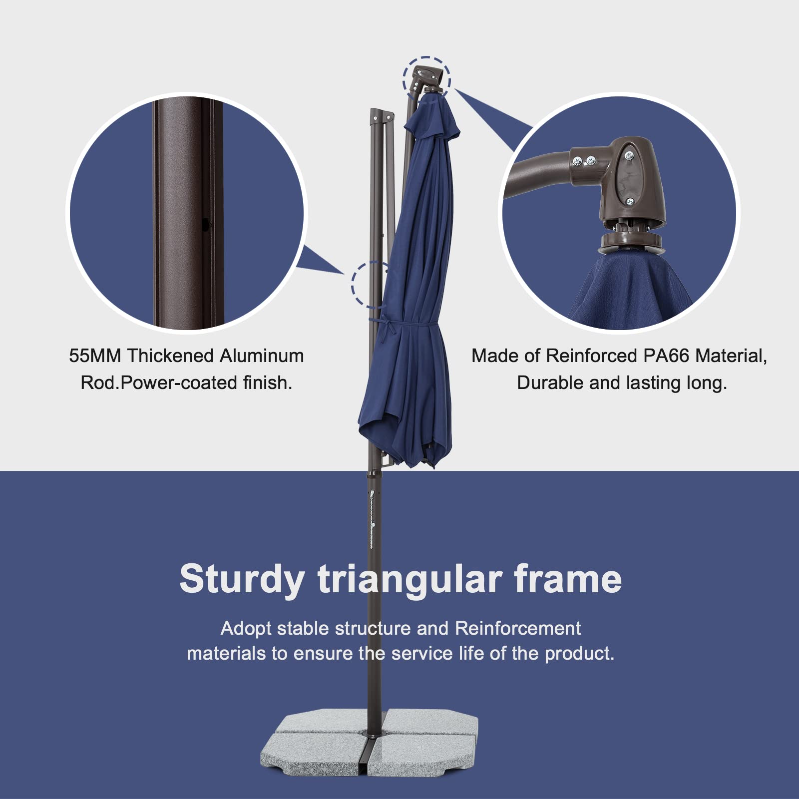 Tempera 10ft Deluxe Cantilever Umbrella, Offset Umbrella with 360° Rotation, 3-year Nonfading Olefin Canopy, Crank Control & 5-level Tilting and Cross Base for Yard, Garden, Deck & Lawn