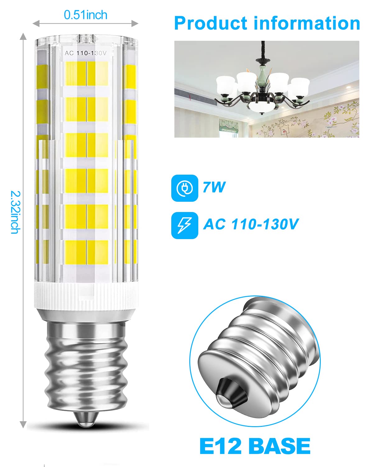SHINESTAR 8-Pack Dimmable E12 LED Candelabra Bulbs, 60W Equivalent, Daylight 6000K