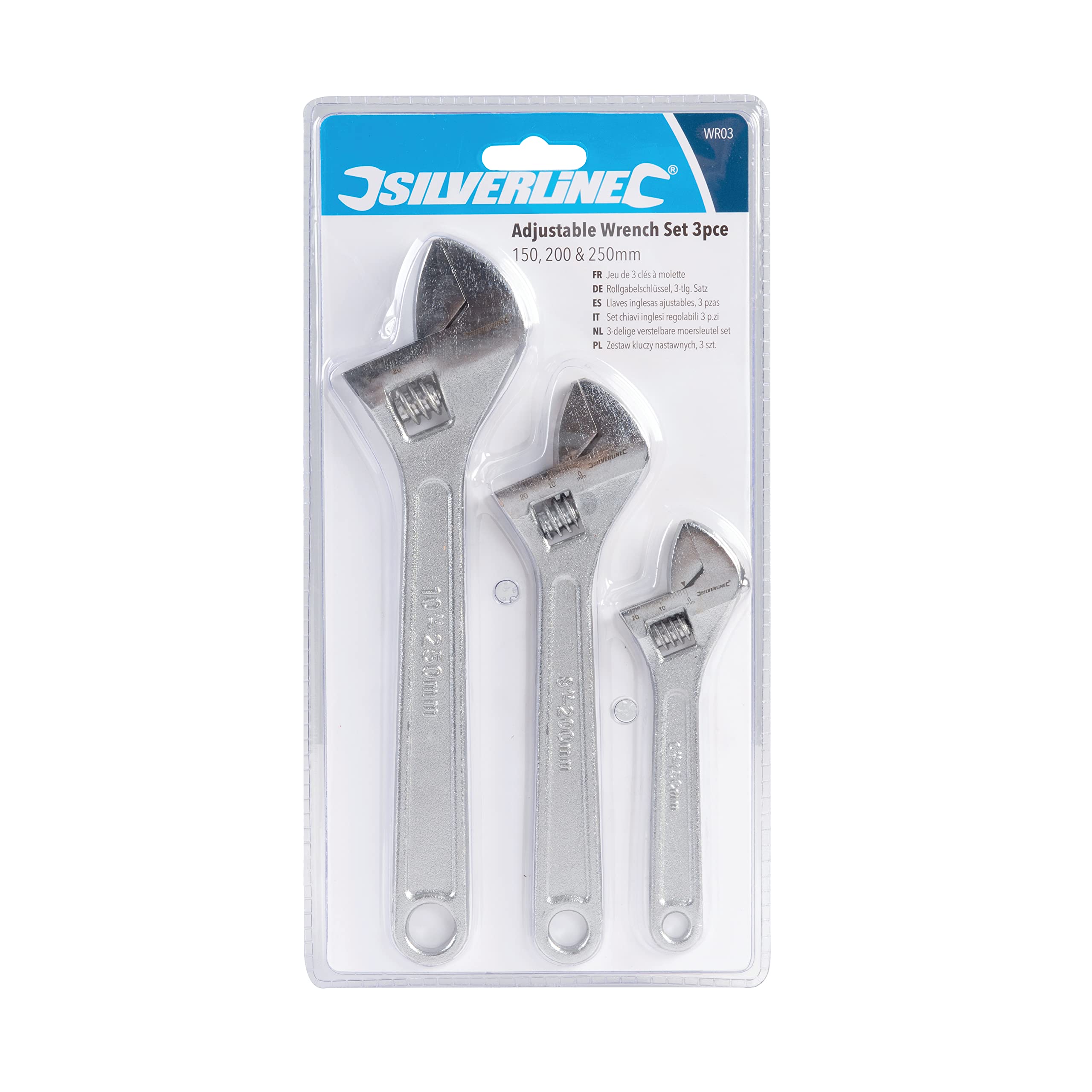 Silverline WR03 Adjustable Wrench Set 150, 200 and 250 mm - 3 Pieces