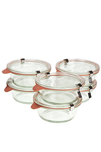 Weck 750 Small Bowl 10.14 Oz, 6 Jars W/Glass Lids, 6 Rings, & 12 Clamps