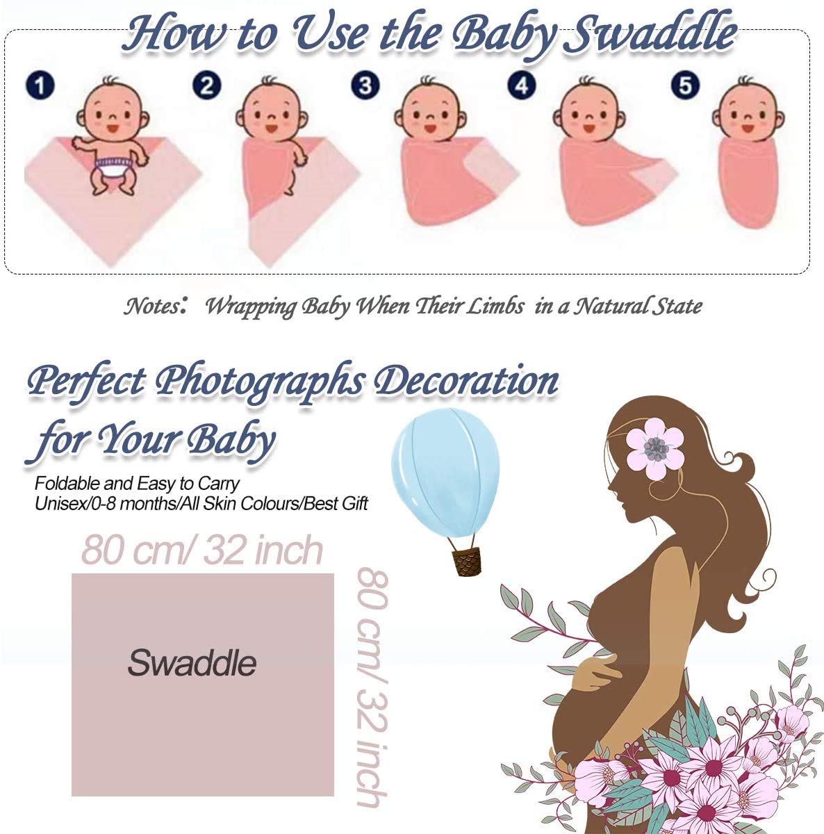 SUFEINI Maternity Robes and Matching Swaddle Blanket Set, Women Mommy Postpartum Robe Hospital Labor and Delivery Gown