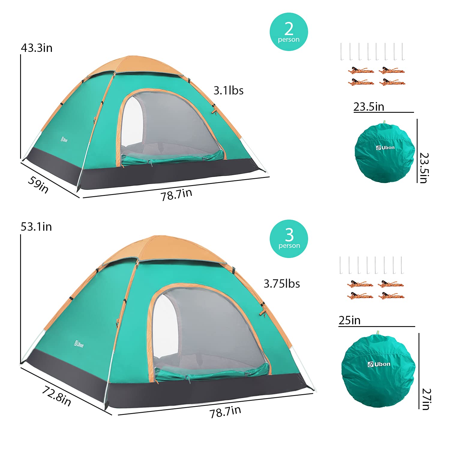 Ubon 3 Person Durable Instant Tent Ventilation Pop Up Indoor Tent Portable Outdoor Tent - Forest Green