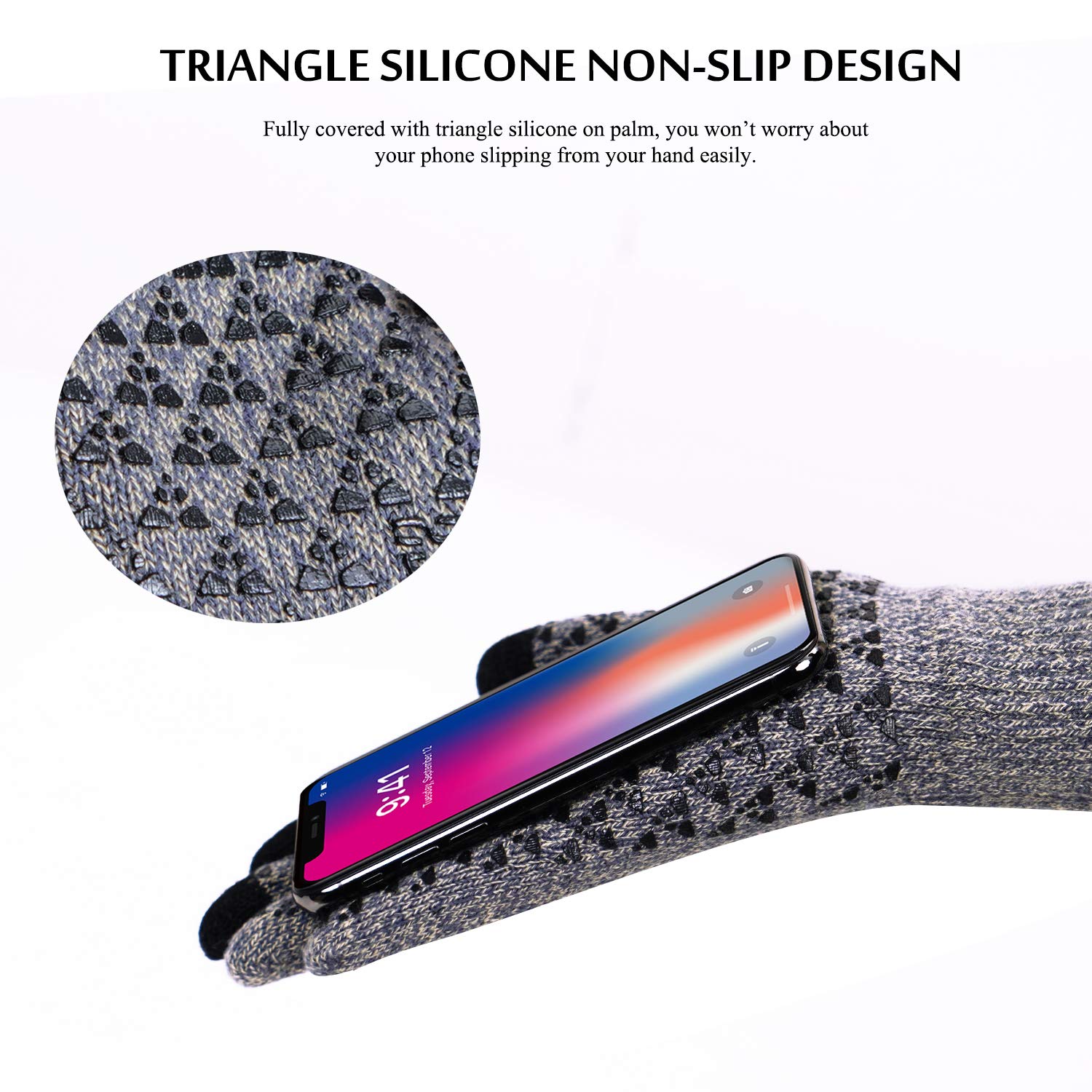 TRENDOUX Winter Gloves, Knit Warm Texting Touch Screen Gloves for Men Women - Anti-Slip - Elastic Cuff - Thermal Soft Lining - Hands Warm in Cold Weather - Light Gray - M