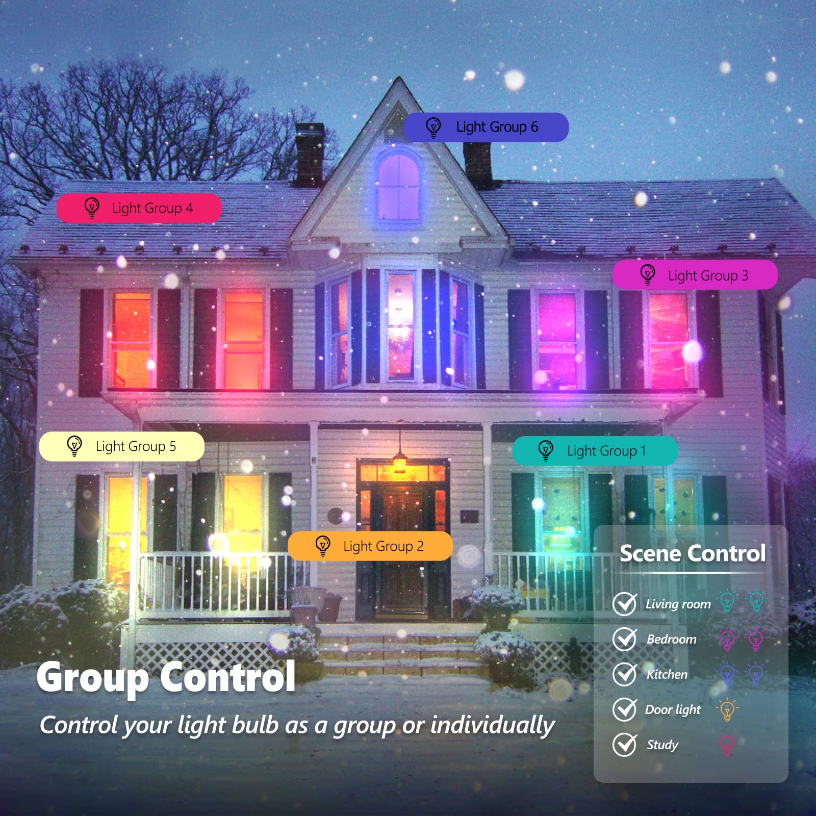Vanance Smart Light Bulbs, WiFi & Bluetooth Compatible A19 Full Color Changing Light Bulbs, 60W Equivalent, Dimmable, Smart Home LED Bulbs Work with Alexa Google Assistant, 4Pack
