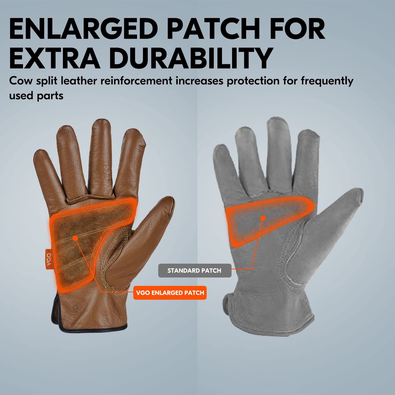 Vgo... 1Pair 0℃/32°F Winter Cow Grain Leather Work Gloves, Cold Weather Waterproof Safety Work Gloves(Size XL,Brown,CA9597FLWP)