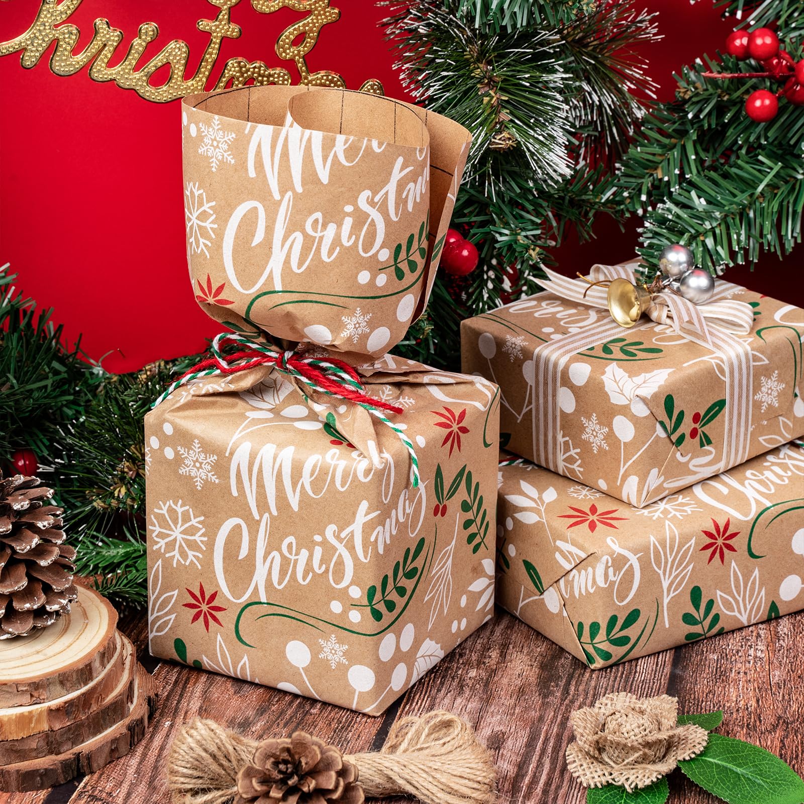 WRAPAHOLIC Reversible Christmas Wrapping Paper - 30 Inch X 100 Feet Jumbo Roll Nutcracker and Candy Cane Printed on Pearlized Paper