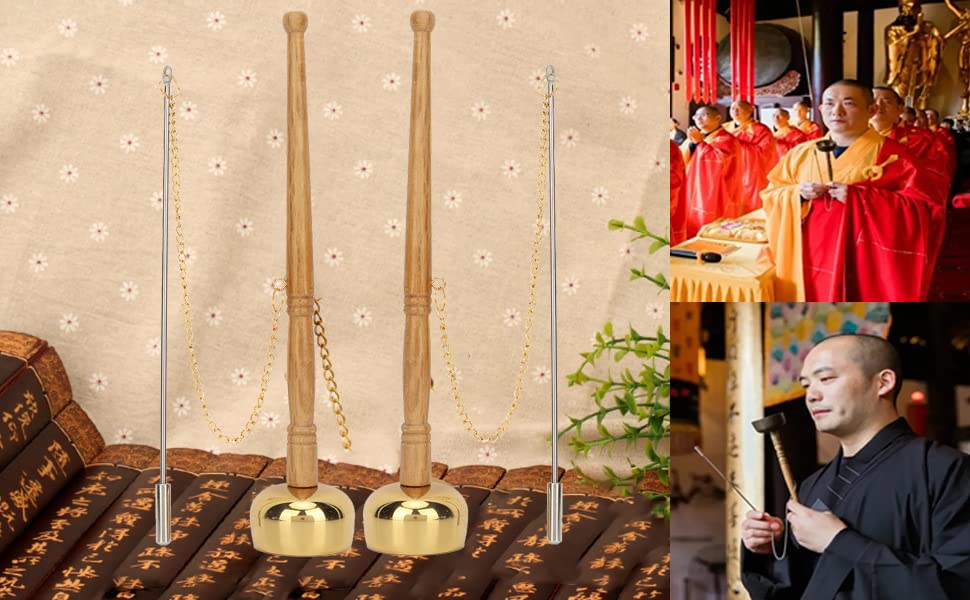 Tibetan Hand Bell，Meditation & Prayer Bells Buddhism Wooden Handle Brass Hand Bell Meditation Singing Bell Singing Scripture Implement Buddhist Supplies