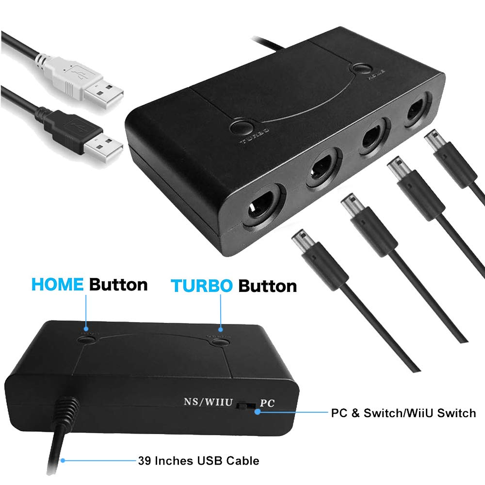 Reiso 4 Pack Controllers for Game Cube, with 4 Game Cube Extension Cables and 4-Port Game Cube Adapter for Switch PC Wii U Console