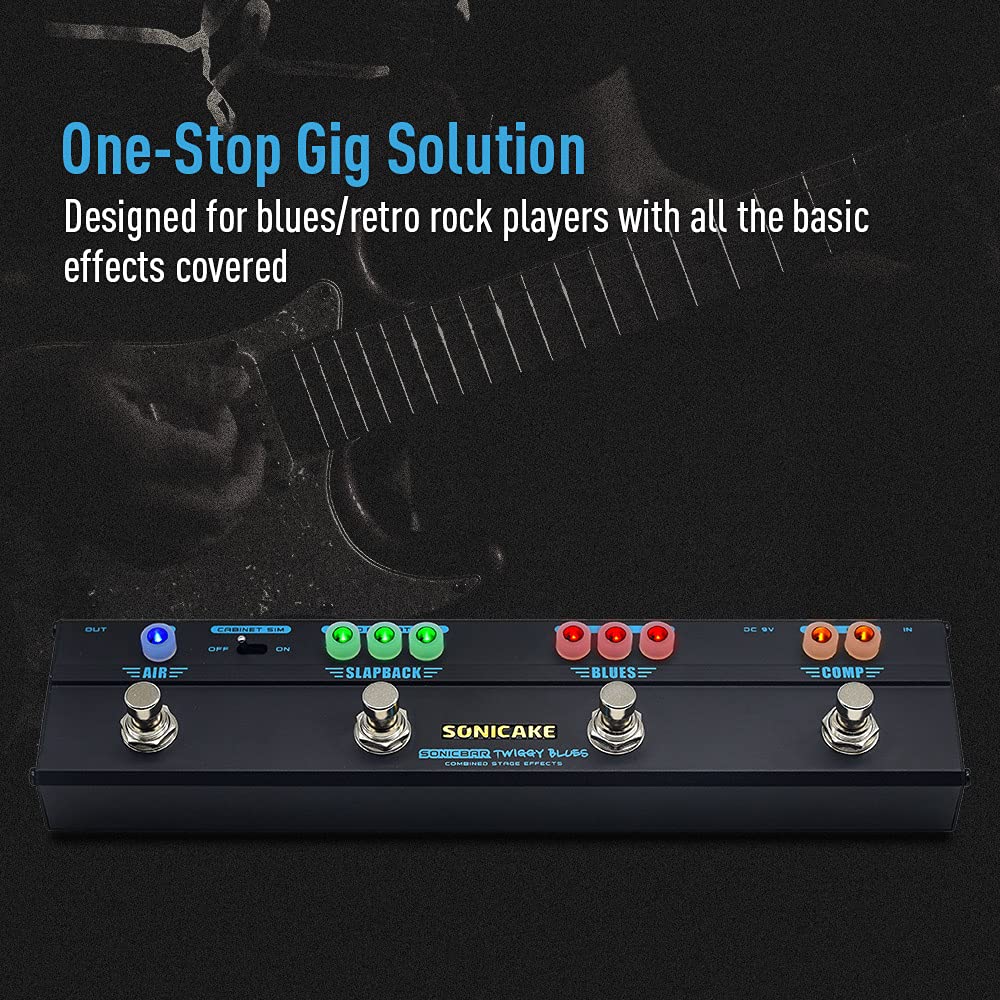 SONICAKE Guitar Multi Effect Pedal Overdrive Compressor Delay Reverb Guitar Pedal Twiggy Blues Vintage Blues Retro Rock Tone With Cab Sim
