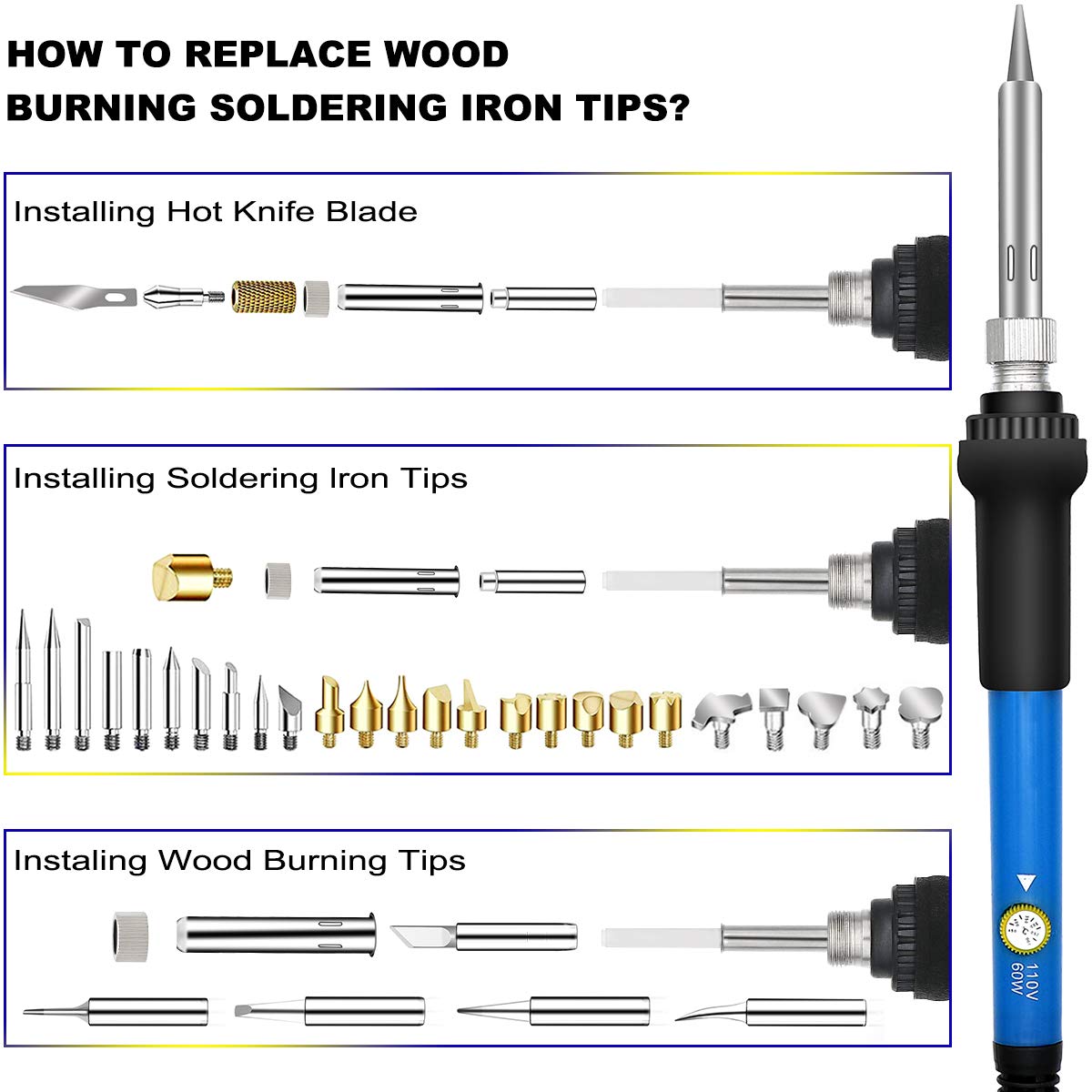 Wood Burning Kit 95pcs, West Bay Soldering Pen with Adjustable On-Off Switch Control Temperature Wood Burning Tool for Embossing/Carving/Soldering Tips/Carrying Box