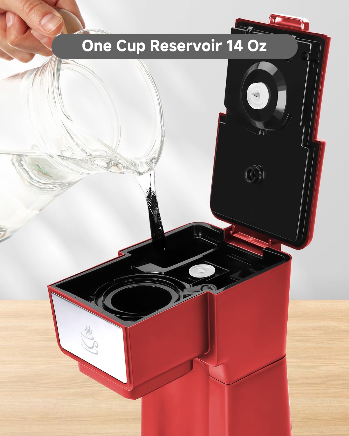 Teglu Single Serve Coffee Maker for K Cup & Ground Coffee, Single Cup Coffee Maker 6 to 14 oz, Fits Travel Mug 6.7", CM-206, Red