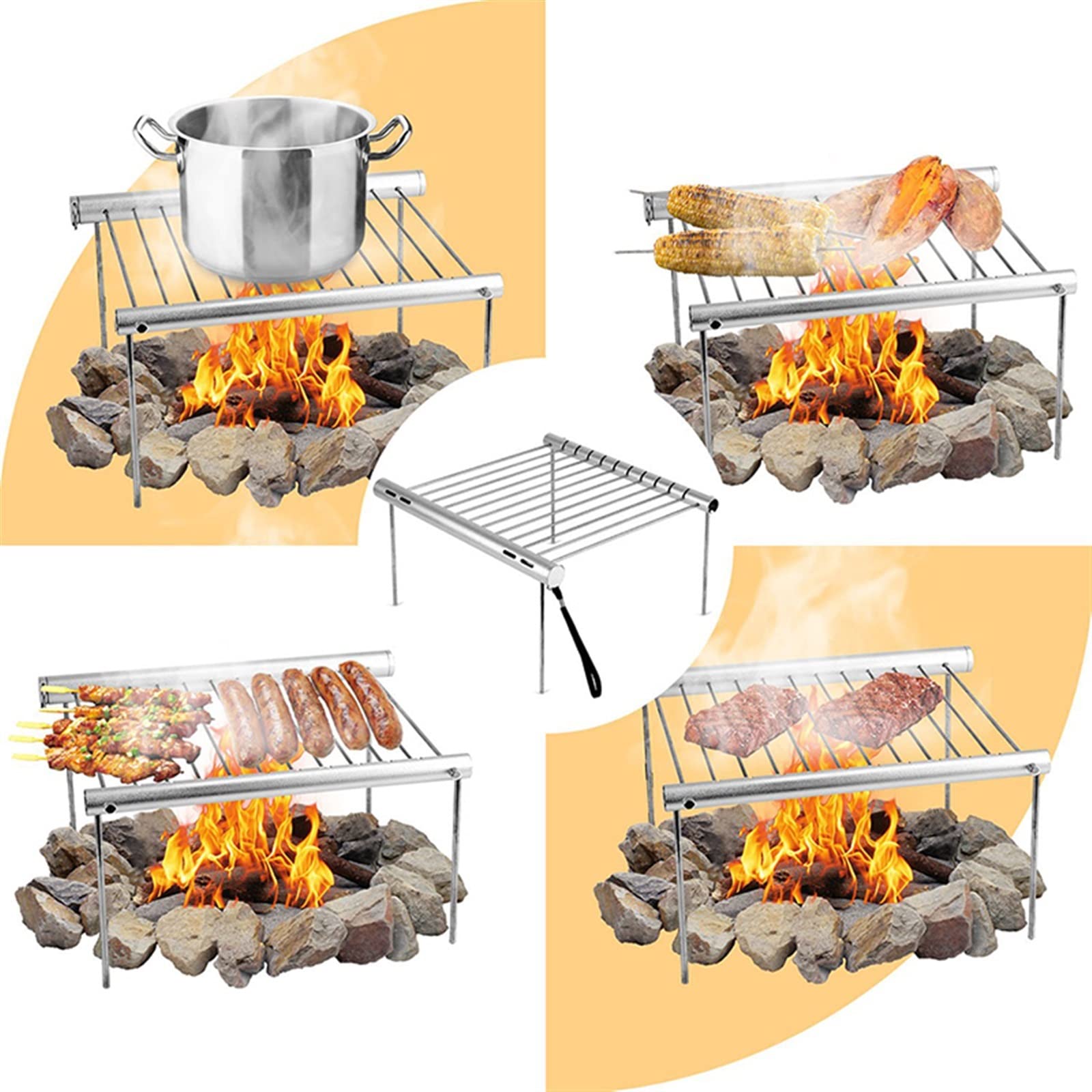 TAMYID Charcoal Grills, Mini Stainless Steel BBQ Grill Portable BBQ Grill Mini Pocket Camping Grill For Outdoor Home Park Use