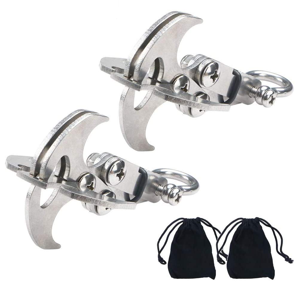 WREOW 2 IN 1 Pocket Size Grappling Hook,Stainless Steel Grappling Hook Survival Folding Rock Climbing Claw Multifunctional Tool Tactical Emergency Tool for Outdoor Life (2 PACK)